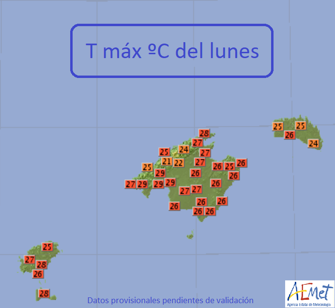Mallorca's weather for Tuesday, October 18
