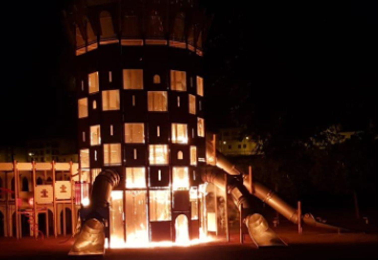 Playground castle set fire to