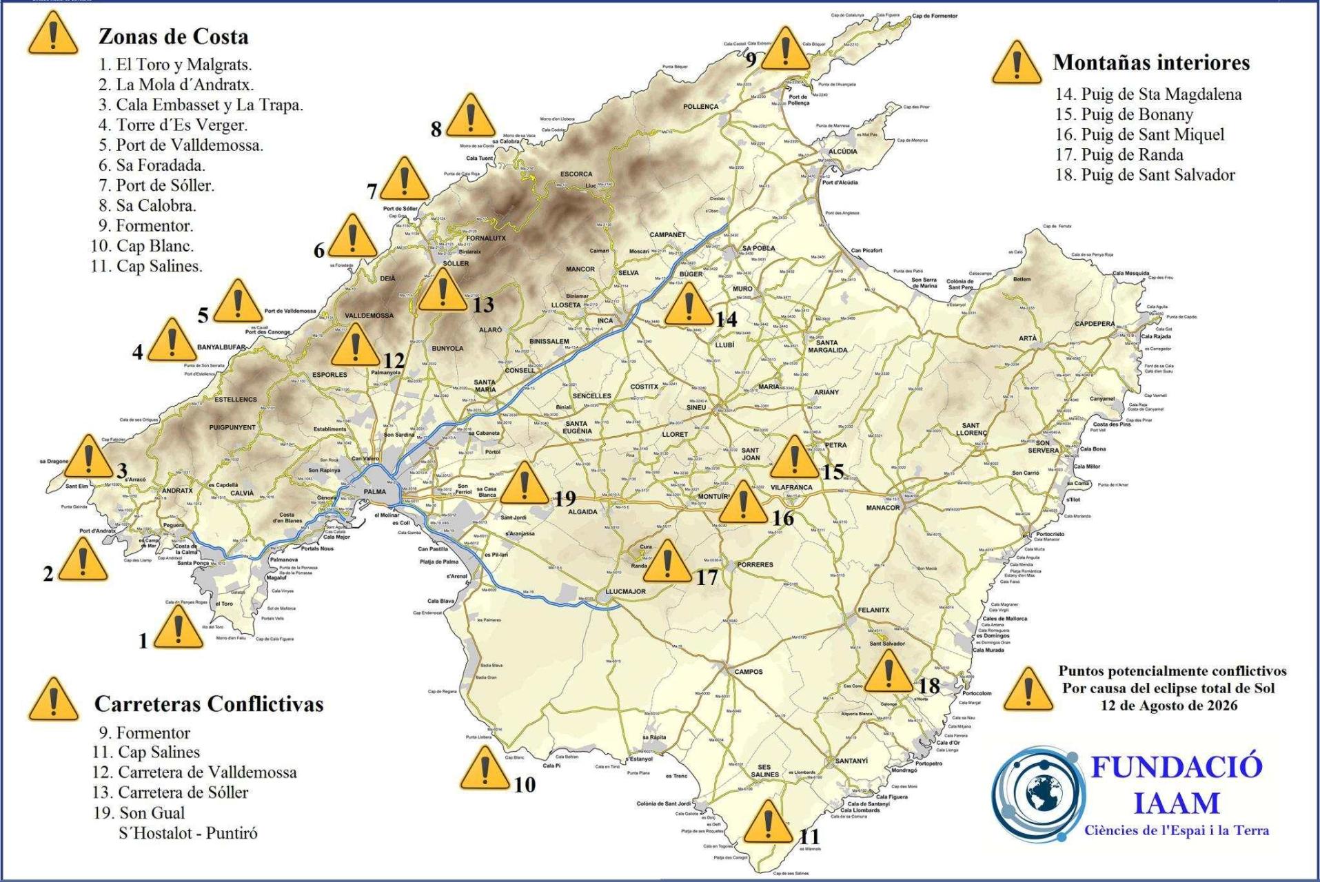Mallorca maps 19 key spots for Total Solar Eclipse crowds and traffic