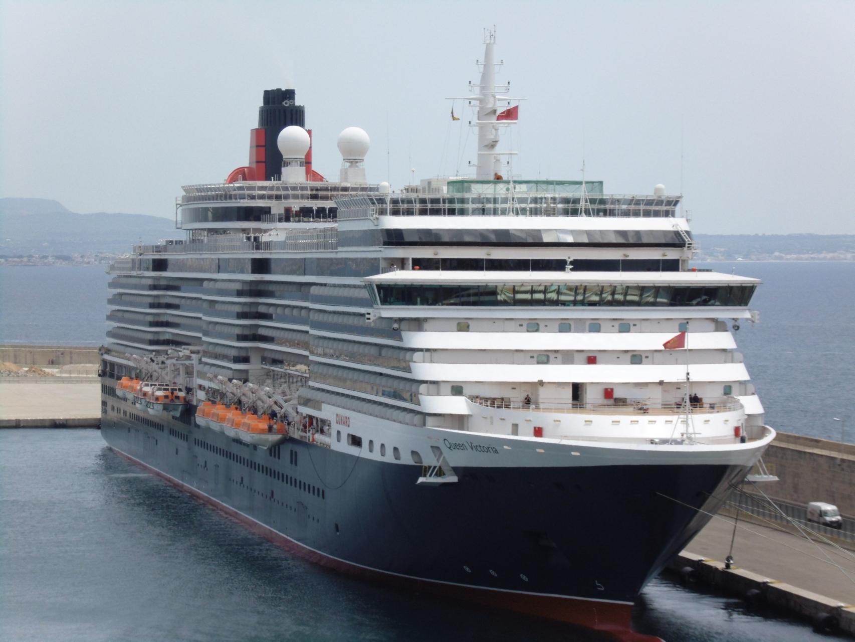 British cruise liner Queen Victoria docks in Palma