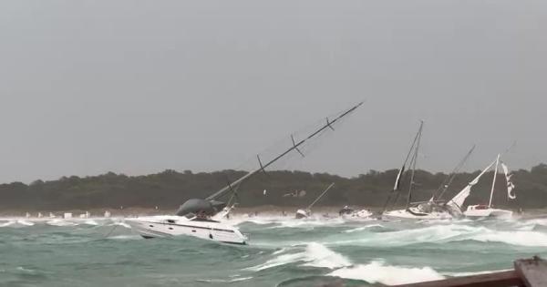 Storm hits Formentera and forces a boat to be in distress