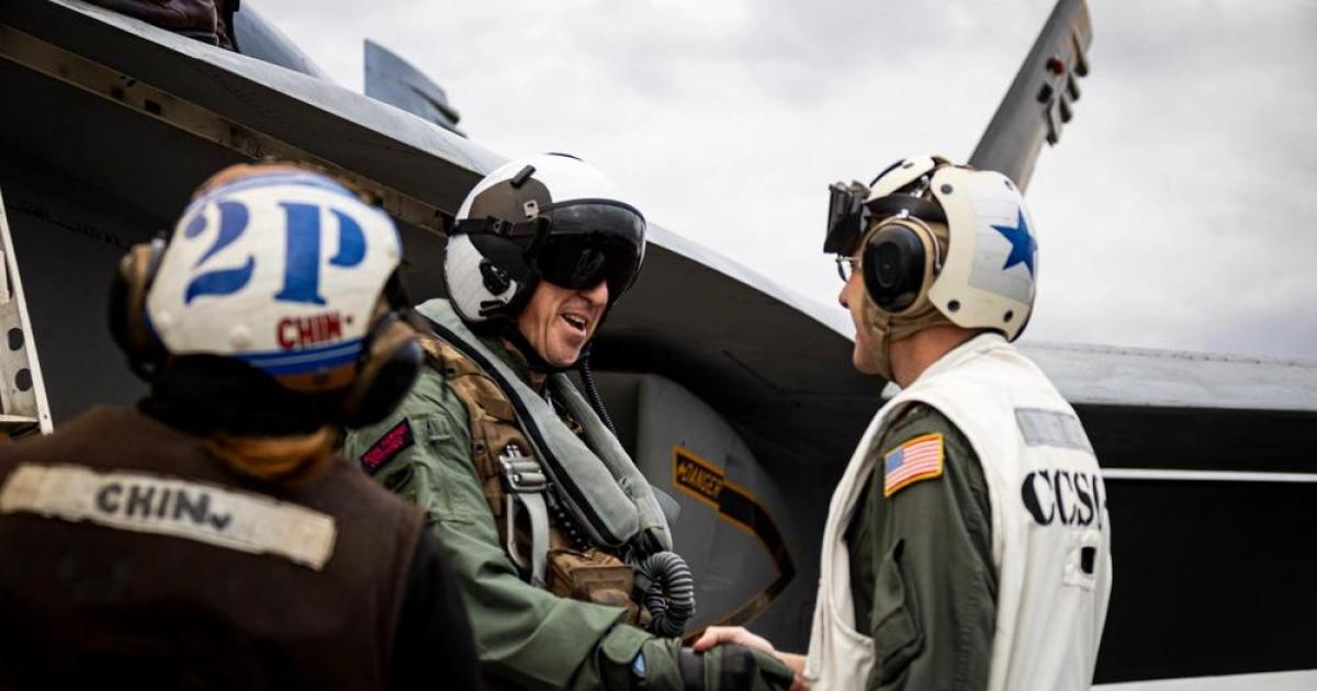 Royal Navy Chief visits British pilots on tour with the USS Gerald R ...